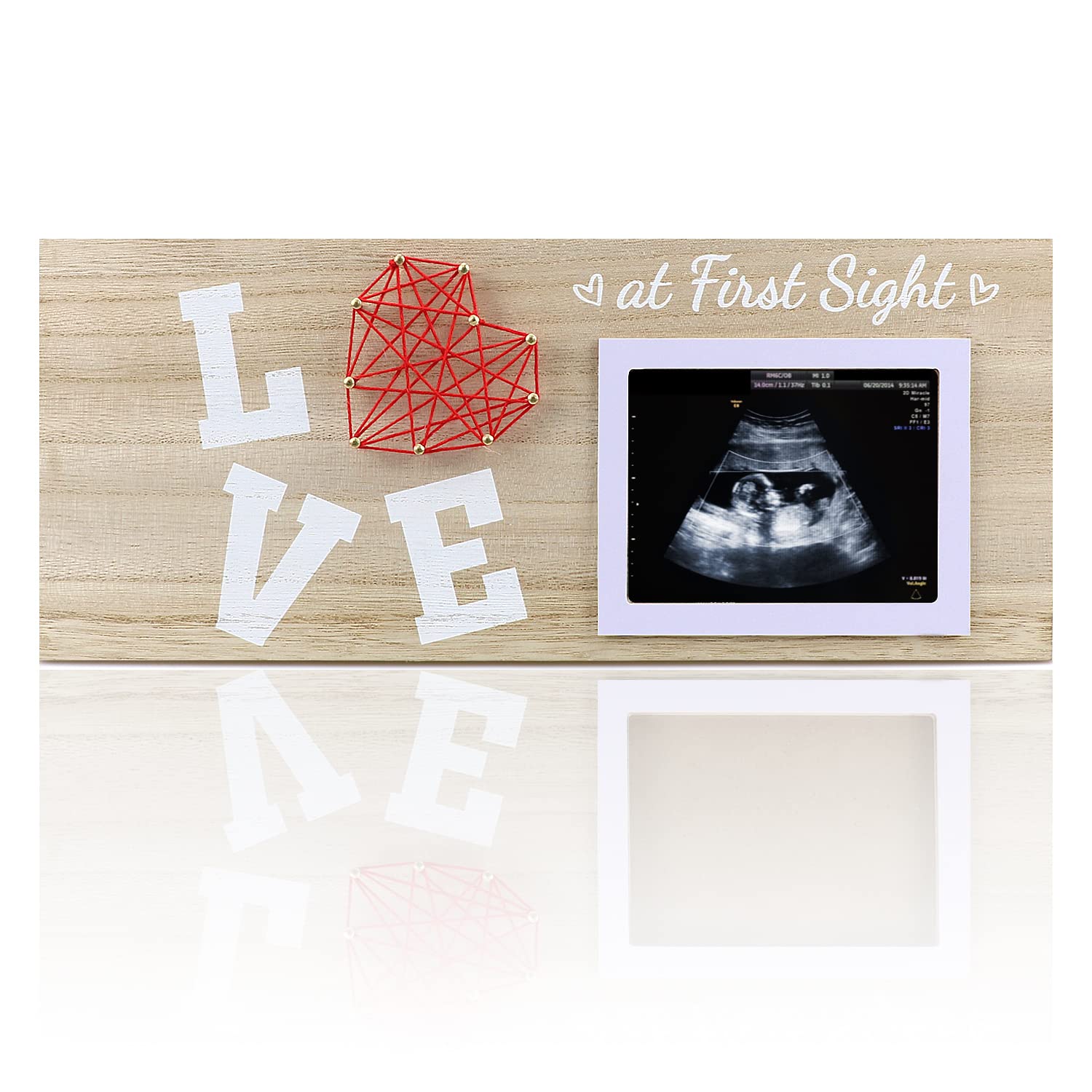 Baby Ultrasound Picture Frame New Mom Gifts Pregnancy Announcements Sonogram Keepsake Frame 3" x 3" Baby Scan Photo Nursery Decor (Love at First Heartbeat)