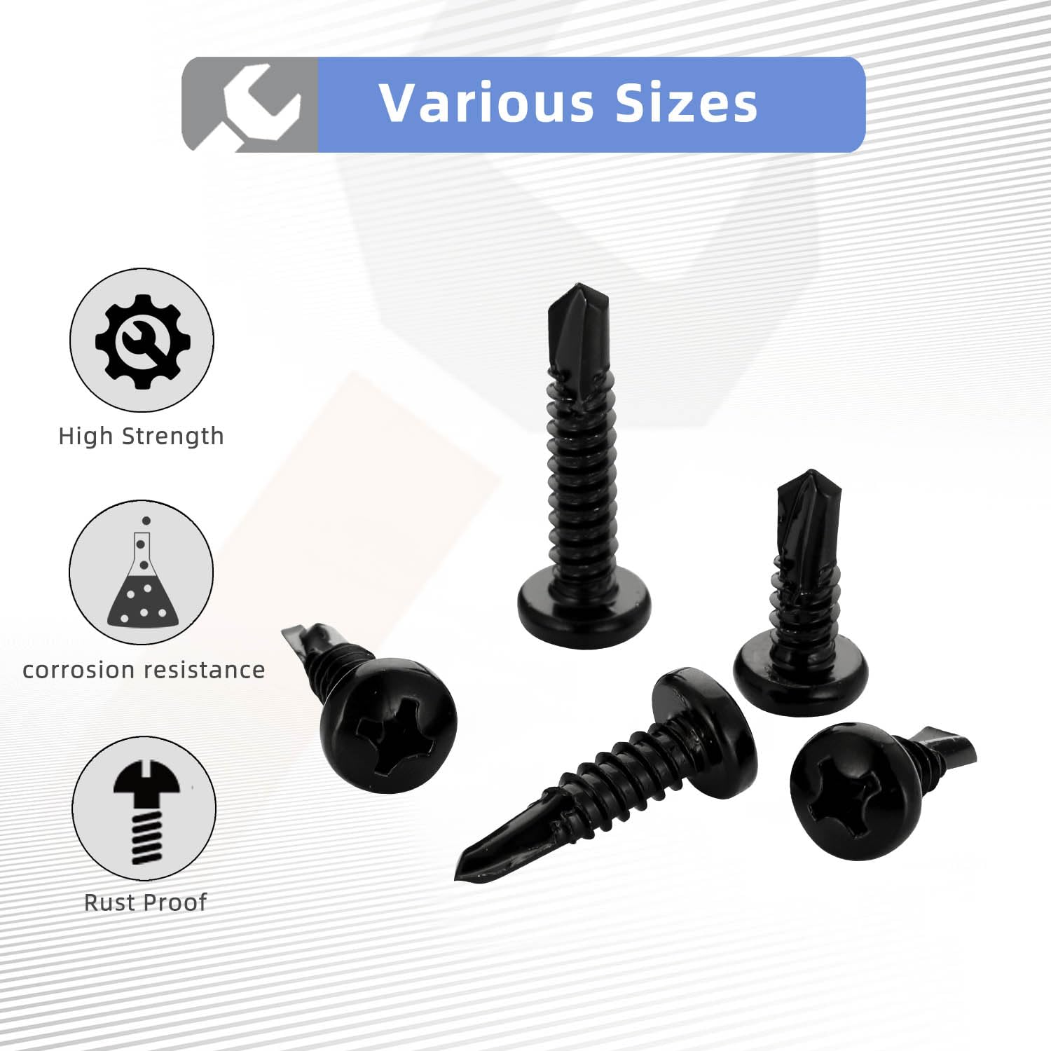 #8 X 1-1/4" Pan Head Self Drilling Screws, Phillips Drive Self Tapping Sheet Metal Tek Screws, Black Oxide 410 Stainless Steel, 100 PCS