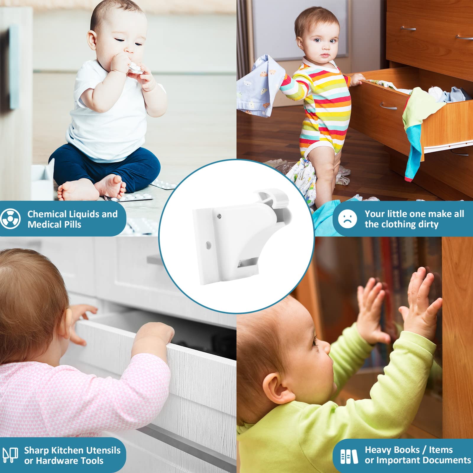 Baby Proofing Magnetic Cabinet Locks - 12 Pack Magnetic Child Locks for Cabinets and Drawers Adhesive Pre Taped Child Proof Cupboard Baby Locks Latches No Tools Needed Easy Installation