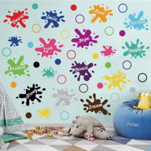 Supzone Colorful Paint Wall Decal Inspirational Quotes Wall Stickers Ink Splatter Splotches Wall Decal Watercolor Paint Splash Wall Art Sticker for Kids Classroom Nursery Playroom Bedroom School