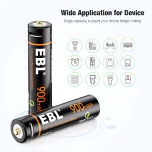 EBL Rechargeable AAA Lithium Batteries 1.5V AAA Battery 900mWh USB Rechargeable Batteries - 4 Pack