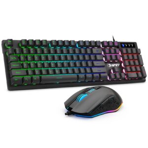 npet s22 wired gaming keyboard mouse combo, led backlit quiet ergonomic mechanical feeling keyboard, backlit gaming mouse 6400 dpi, for desktop, computer, pc, black…