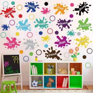 Supzone Colorful Paint Wall Decal Inspirational Quotes Wall Stickers Ink Splatter Splotches Wall Decal Watercolor Paint Splash Wall Art Sticker for Kids Classroom Nursery Playroom Bedroom School