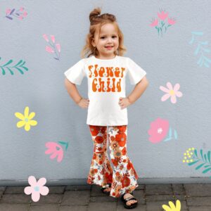 4 Pcs Toddler Baby Girl Short Sleeve T-Shirt Top Floral Flared Bell Bottom Pant Headband Sunglasses Kid Summer Outfit(Small)