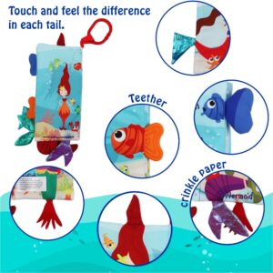 Fish Baby Books Toys 0-6-12-18 Months,Touch Feel Crinkle Cloth Books For Babies Infant Newborn 0-3 Months Baby Girl Boy Shower Gifts Toys,Soft Teething Stroller Toy,Christmas Stocking Stuffers-Mermaid