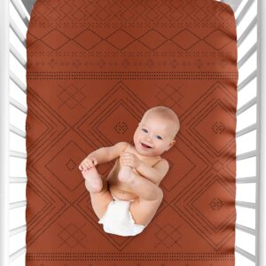 Sweet Jojo Designs Tribal Boho Dot Boy or Girl Fitted Crib Sheet Baby or Toddler Bed Nursery - Rust Orange and Black Woodland Bohemian Southwest Geometric Arrow Gender Neutral Aztec Mud Cloth