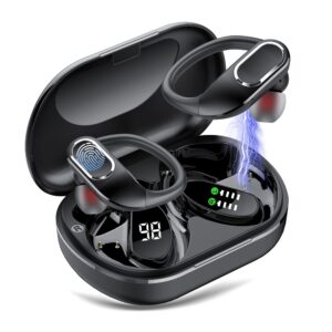 pomuic wireless earbuds, bluetooth 5.1 headphones with 4 hd microphone, 60hrs playback sport earphones with led display, ip7 waterproof, in ear bluetooth earbuds with earhooks, headset for sport work