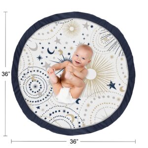 Sweet Jojo Designs Star and Moon Boy or Girl Baby Playmat Tummy Time Infant Play Mat - Navy Blue, Gold, and Grey Celestial Sky Stars Gender Neutral Unisex