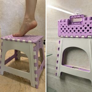 shower stool for shaving leg, tranomos foldable shower foot rest, foldable shower step for shaving leg, small corner shower foot stool for inside shower, plastic pedicure foot rest, purple