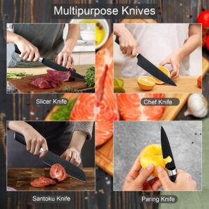 Vvwgkpk Knife Set, 5 Pcs Professional Kitchen Knife Sets Ultra Sharp, Premium High Carbon German Stainless Steel Chef Knife Set with Gift Box, Ergonomic Handle, Non-stick Coating, Rust-proof (Black)