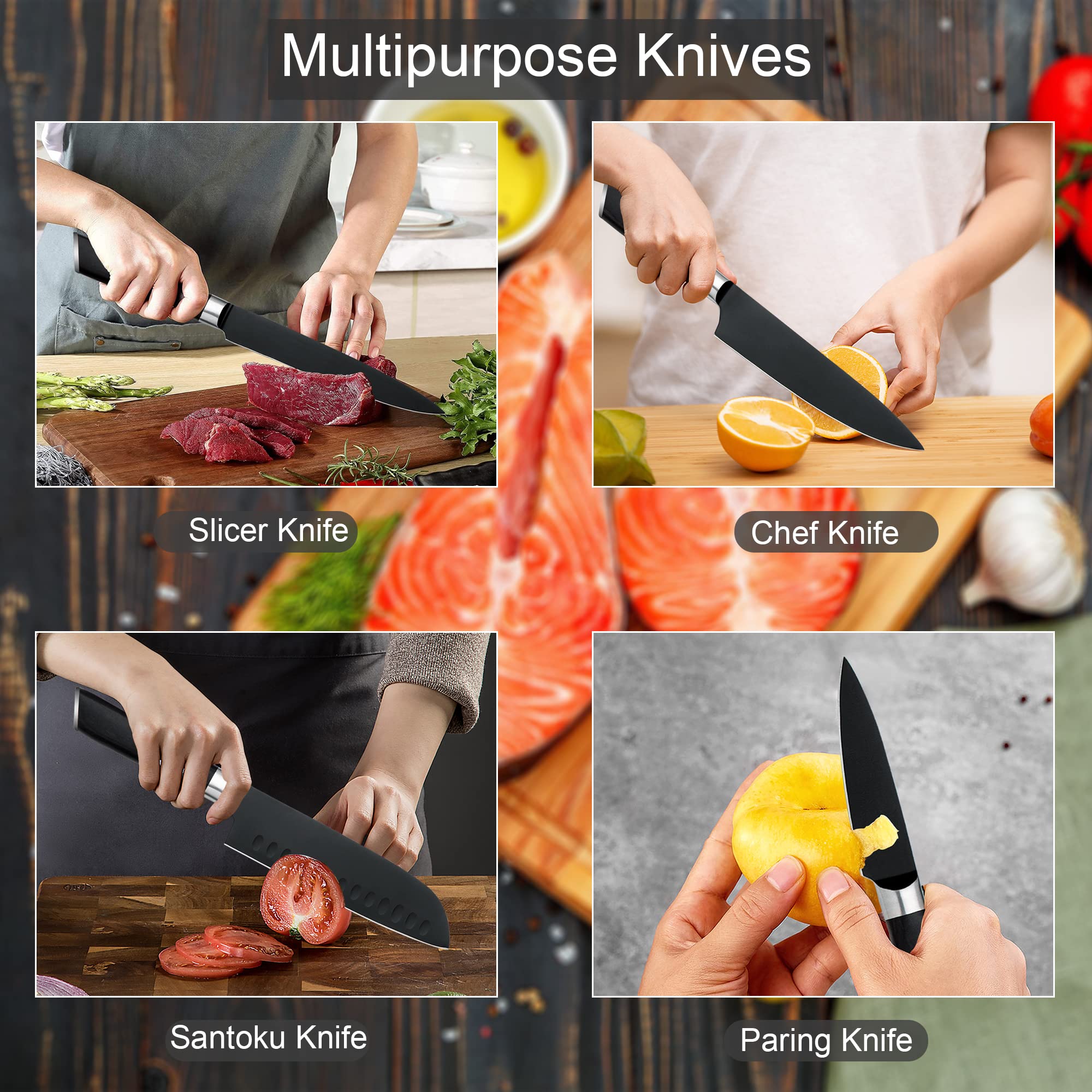 Vvwgkpk Knife Set, 5 Pcs Professional Kitchen Knife Sets Ultra Sharp, Premium High Carbon German Stainless Steel Chef Knife Set with Gift Box, Ergonomic Handle, Non-stick Coating, Rust-proof (Black)