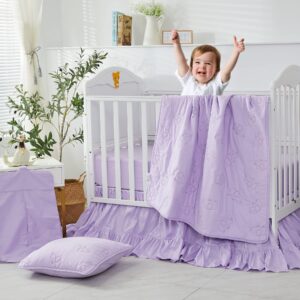 brandream crib bedding sets for girls with purple elephant embroidery 100% washed pure cotton baby nursery bedding set 3 pieces