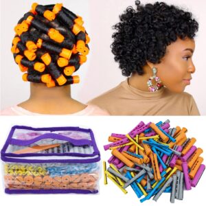 100pcs hair curling rods set - plastic cold wave rollers for natural, long or short hair styling - women's diy hairdressing tools in orange, purple, gray, blue, yellow