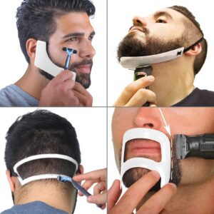 Linkidea Beard Styling Shaper & Neckline Shaving Trimmer Guide, Beard Shaping Haircut Tool Kit for Men, Goatee Mustache Grooming Shaping Template White