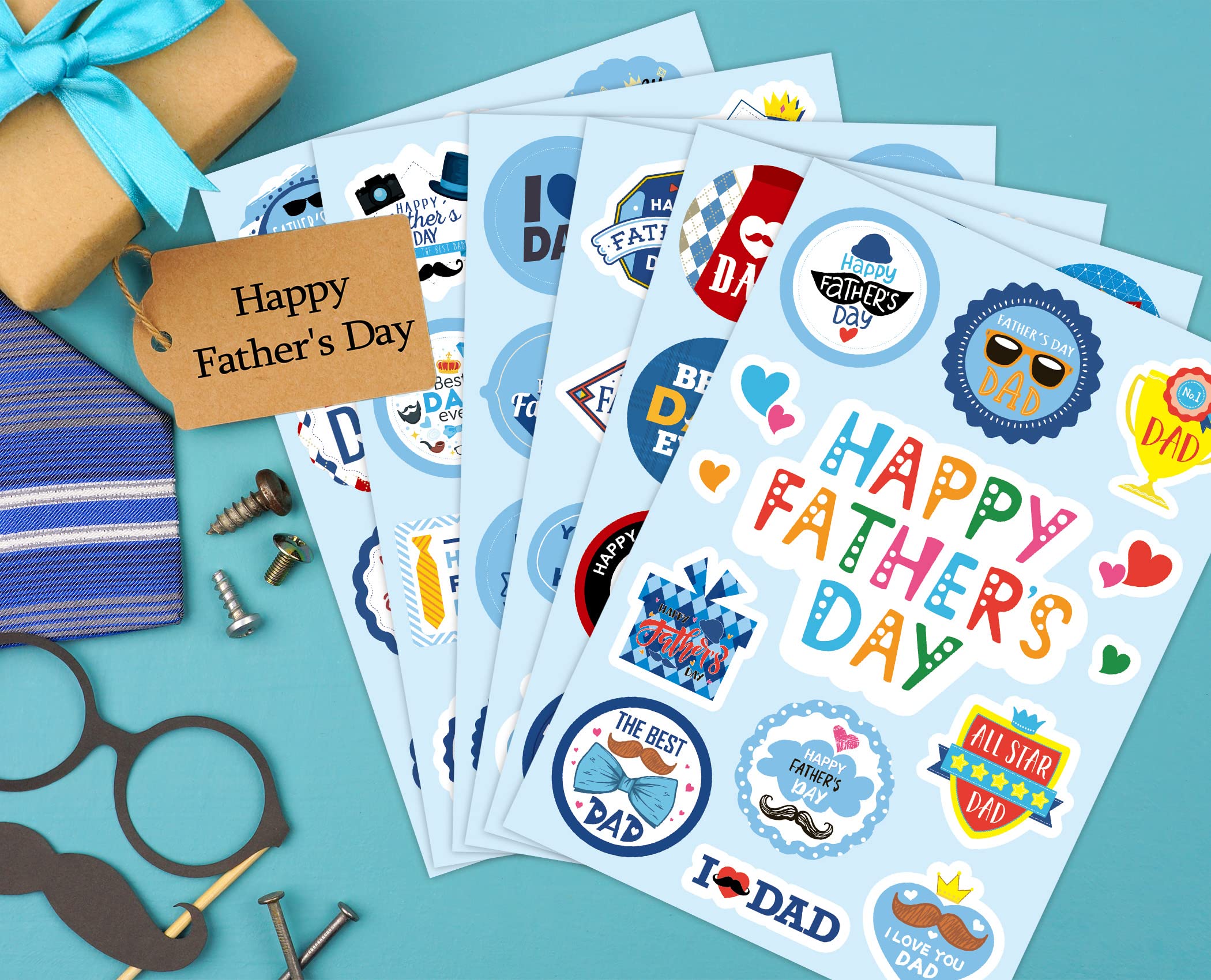 Joy Bang 296 Pcs Fathers Day Stickers for Kids, Best Dad Stickers Crafts, Feliz Dia de las Padres Stickers, Fathers Birthday Party Supplies Favors