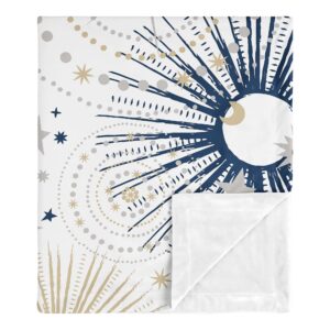 sweet jojo designs star and moon boy girl blanket receiving security swaddle for newborn or toddler nursery car seat stroller soft minky - navy blue gold grey celestial sky stars gender neutral unisex