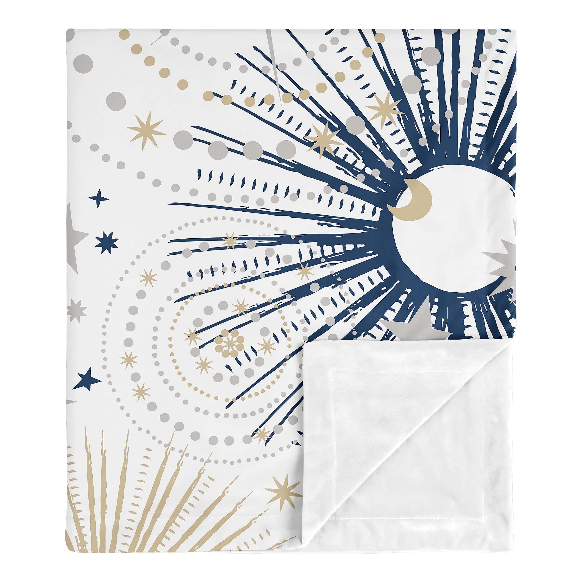 Sweet Jojo Designs Star and Moon Boy Girl Blanket Receiving Security Swaddle for Newborn or Toddler Nursery Car Seat Stroller Soft Minky - Navy Blue Gold Grey Celestial Sky Stars Gender Neutral Unisex