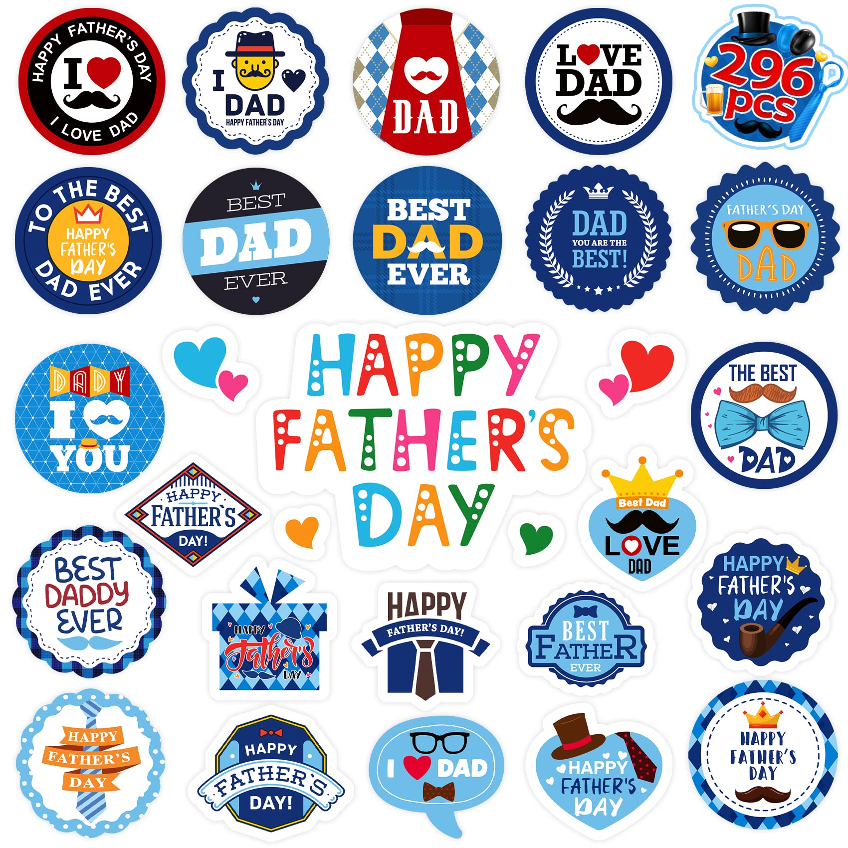 Joy Bang 296 Pcs Fathers Day Stickers for Kids, Best Dad Stickers Crafts, Feliz Dia de las Padres Stickers, Fathers Birthday Party Supplies Favors