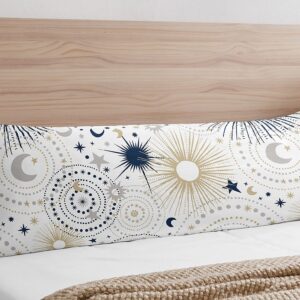 Sweet Jojo Designs Star and Moon Body Pillow Case Cover (Pillow Not Included) - Navy Blue, Gold, and Grey Celestial Sky Stars Gender Neutral Unisex