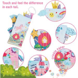 Unicorn Baby Books 0-6 Months 6 to 12 Months, Touch Feel Cloth Crinkle Books for Babies,Infants, Soft Sensory Stroller Toys Baby Gifts Shower Items, Chweing Book, Christmas Stocking Stuffers-princess