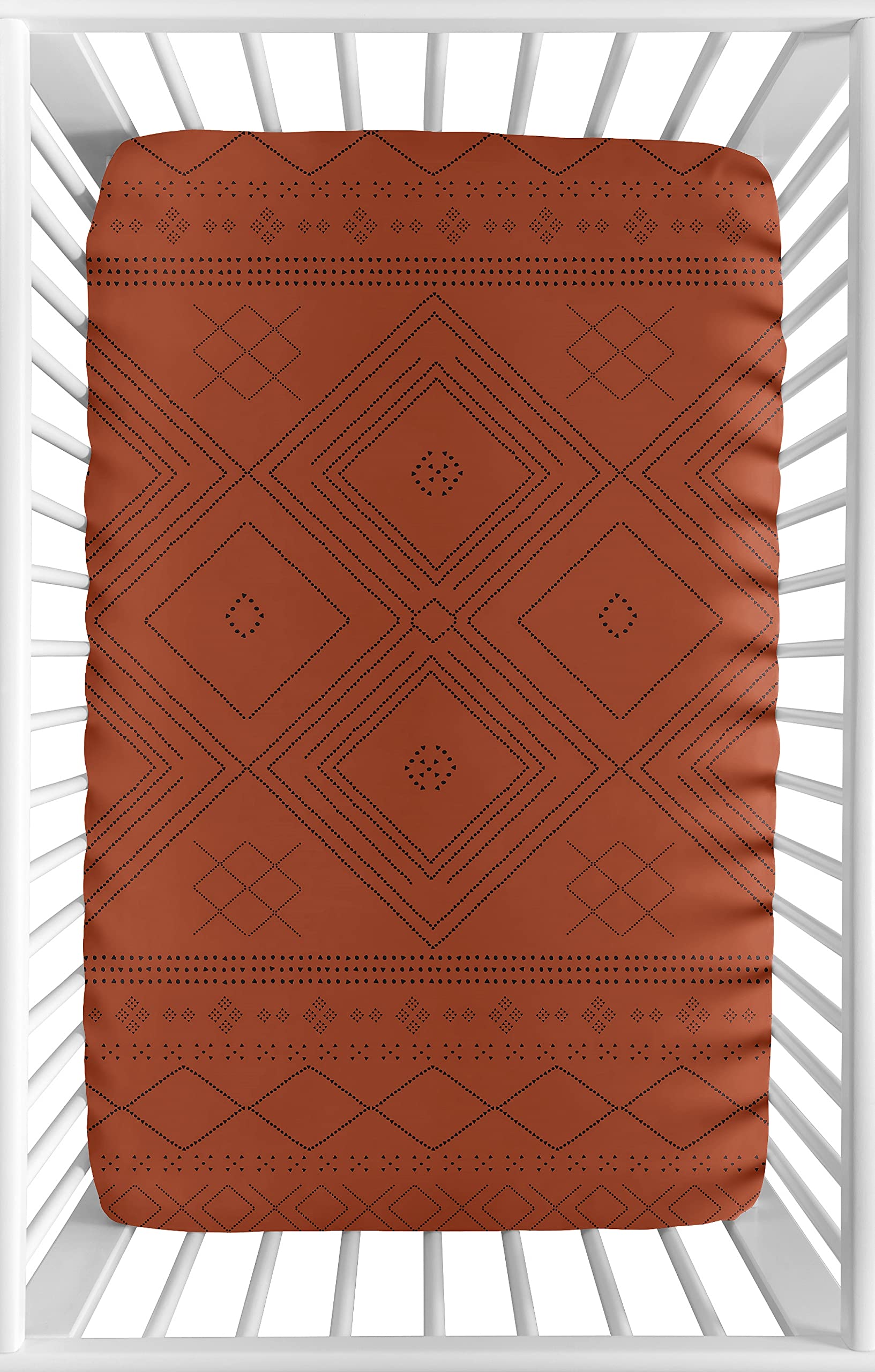 Sweet Jojo Designs Tribal Boho Dot Boy Girl Fitted Mini Crib Sheet Baby Nursery for Portable Crib or Pack and Play - Rust Orange Black Woodland Bohemian Southwest Geometric Arrow Gender Neutral Aztec