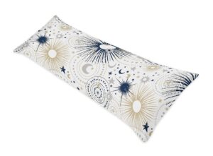 sweet jojo designs star and moon body pillow case cover (pillow not included) - navy blue, gold, and grey celestial sky stars gender neutral unisex