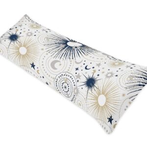 Sweet Jojo Designs Star and Moon Body Pillow Case Cover (Pillow Not Included) - Navy Blue, Gold, and Grey Celestial Sky Stars Gender Neutral Unisex