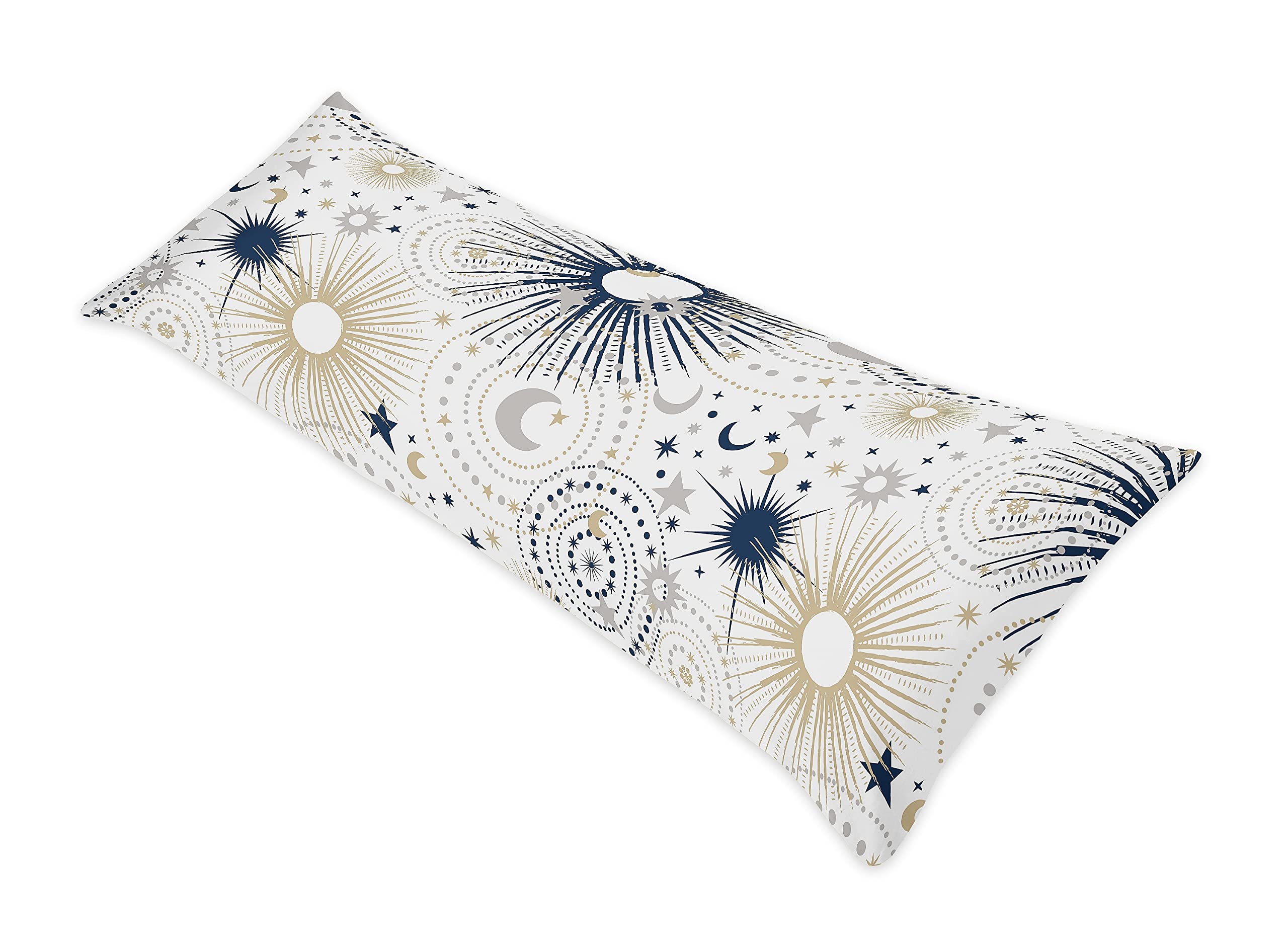 Sweet Jojo Designs Star and Moon Body Pillow Case Cover (Pillow Not Included) - Navy Blue, Gold, and Grey Celestial Sky Stars Gender Neutral Unisex