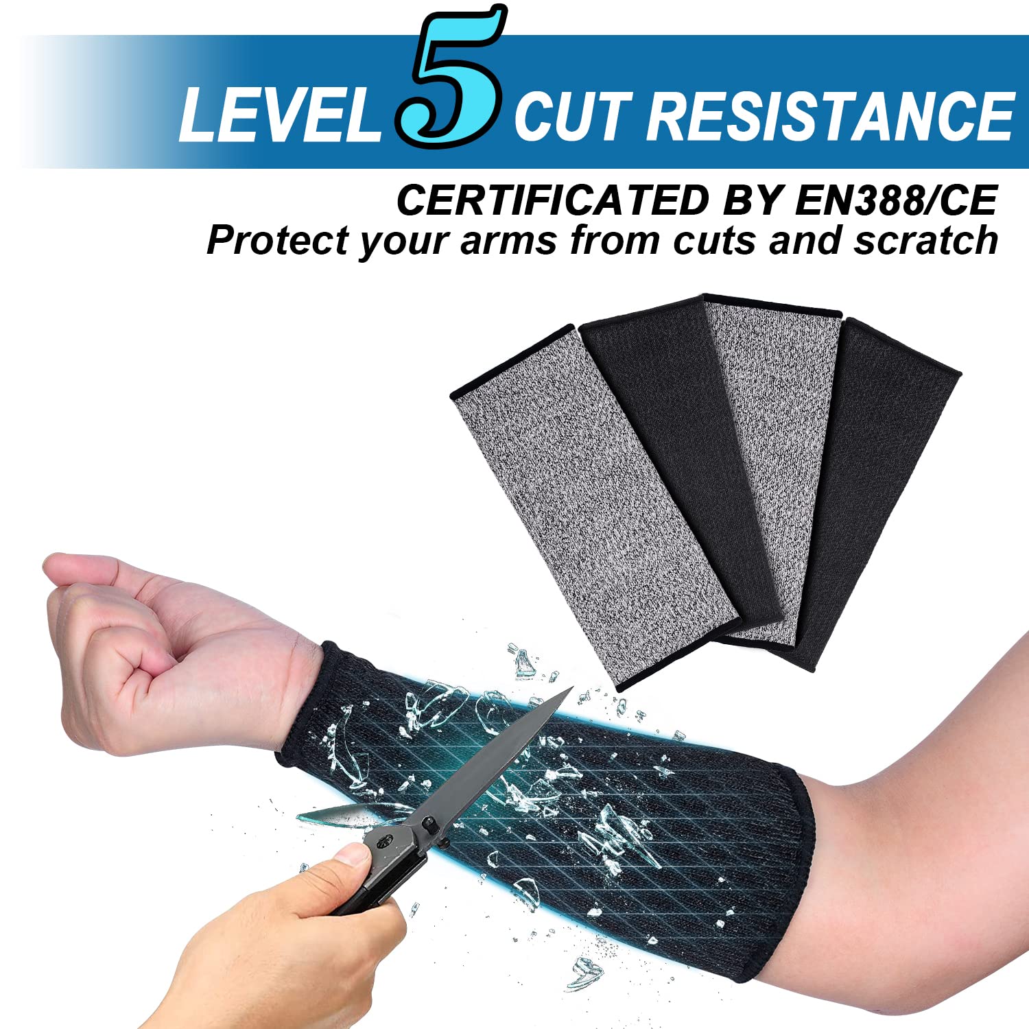 3 Pairs Cut Resistant Sleeves Level 5 Protection Arm Protectors for Thin Skin and Bruising 10" Long Comfortable Anti-abrasion Safety Sleeve for Arms for Work Men Women(2 Black + 1 Gray)