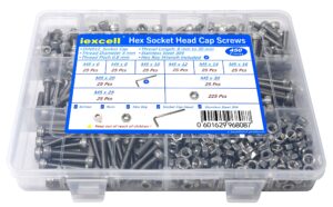 iexcell 450 pcs m5 x 6/8/10/12/14/16/20/25/30 stainless steel 304 hex socket head cap screws bolts hex nuts assortment kit