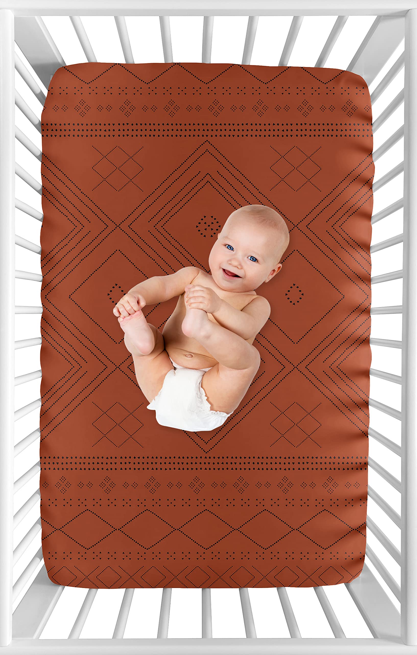 Sweet Jojo Designs Tribal Boho Dot Boy Girl Fitted Mini Crib Sheet Baby Nursery for Portable Crib or Pack and Play - Rust Orange Black Woodland Bohemian Southwest Geometric Arrow Gender Neutral Aztec