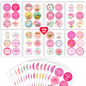 partywind mother's day stickers tags labels, 144 pcs self-adhesive happy mothers day stickers for cards birthday, mothers day decorations for party supplies favors