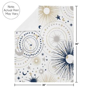 Sweet Jojo Designs Star and Moon Boy Girl Blanket Receiving Security Swaddle for Newborn or Toddler Nursery Car Seat Stroller Soft Minky - Navy Blue Gold Grey Celestial Sky Stars Gender Neutral Unisex