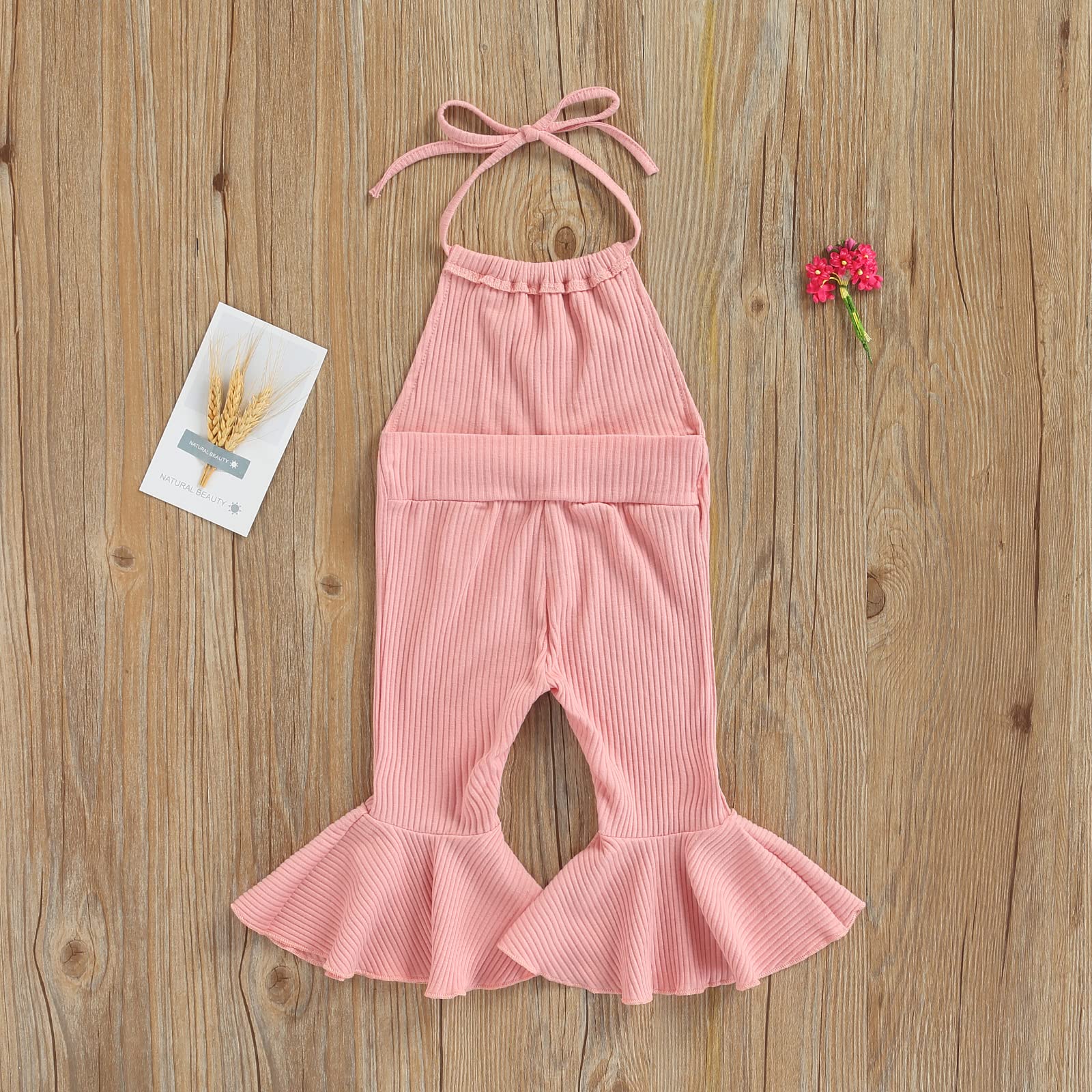 YOKJZJD Infant Toddler Baby Girl Ribbed Romper Sleeveless Jumpsuit Overalls Bell Bottom Pants Leggings Summer Outfits (A-Pink, 12-18 Months)