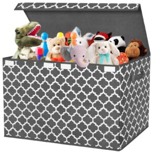 veronly large toy box chest storage with lid - collapsible kids toys boxes organizer bins baskets with handles for boys, girls,nursery,playroom,clothes,blanket,bedroom(300d gray)