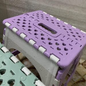 Shower Stool for Shaving Leg, TRANOMOS Foldable Shower Foot Rest, Foldable Shower Step for Shaving Leg, Small Corner Shower Foot Stool for Inside Shower, Plastic Pedicure Foot Rest, Purple