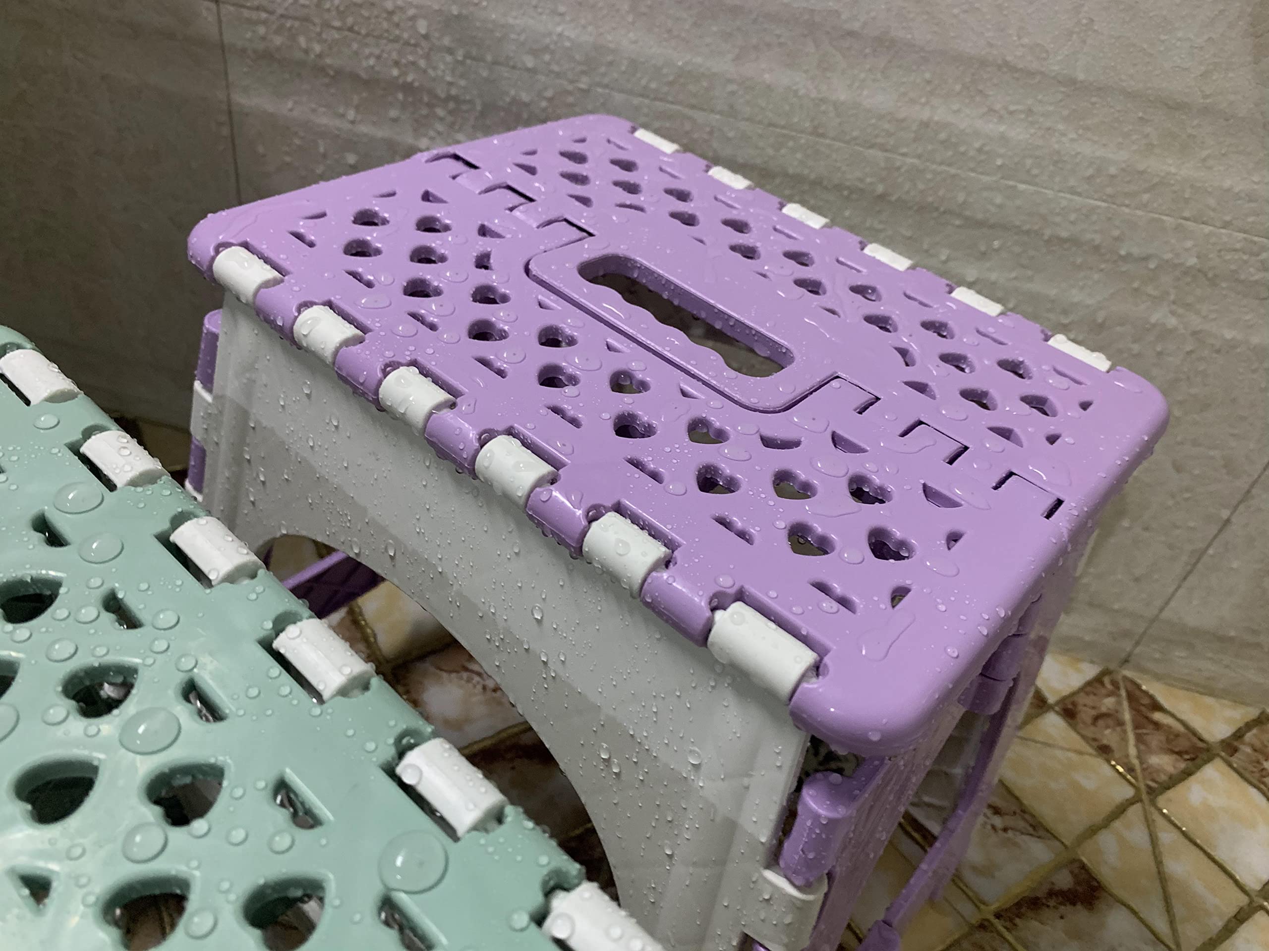 Shower Stool for Shaving Leg, TRANOMOS Foldable Shower Foot Rest, Foldable Shower Step for Shaving Leg, Small Corner Shower Foot Stool for Inside Shower, Plastic Pedicure Foot Rest, Purple