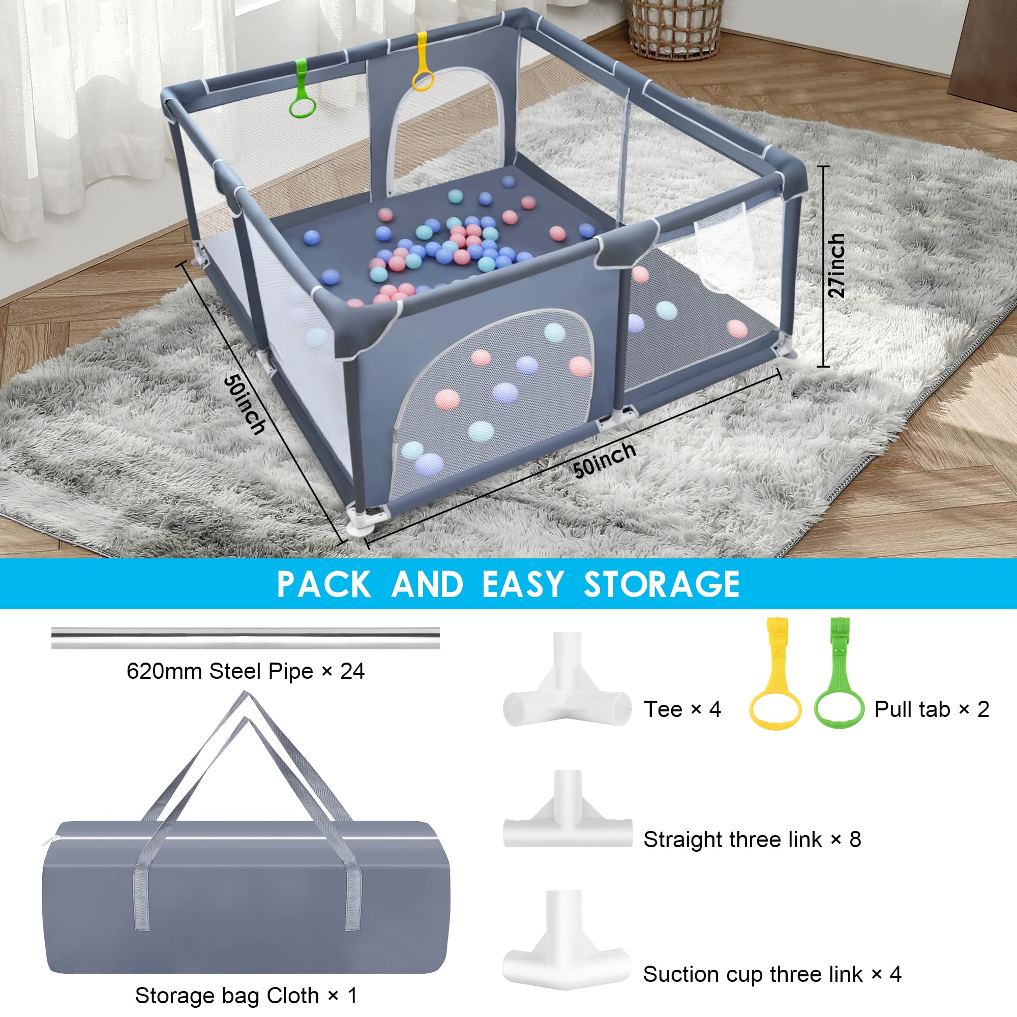 BAIYI Baby Playpen, Baby Playpen for Toddle, Playpen for Babies with Gate Indoor & Outdoor Kids Activity Center with Anti-Slip Base, Sturdy Safety Playpen with Soft Breathable Mesh, Play Yard