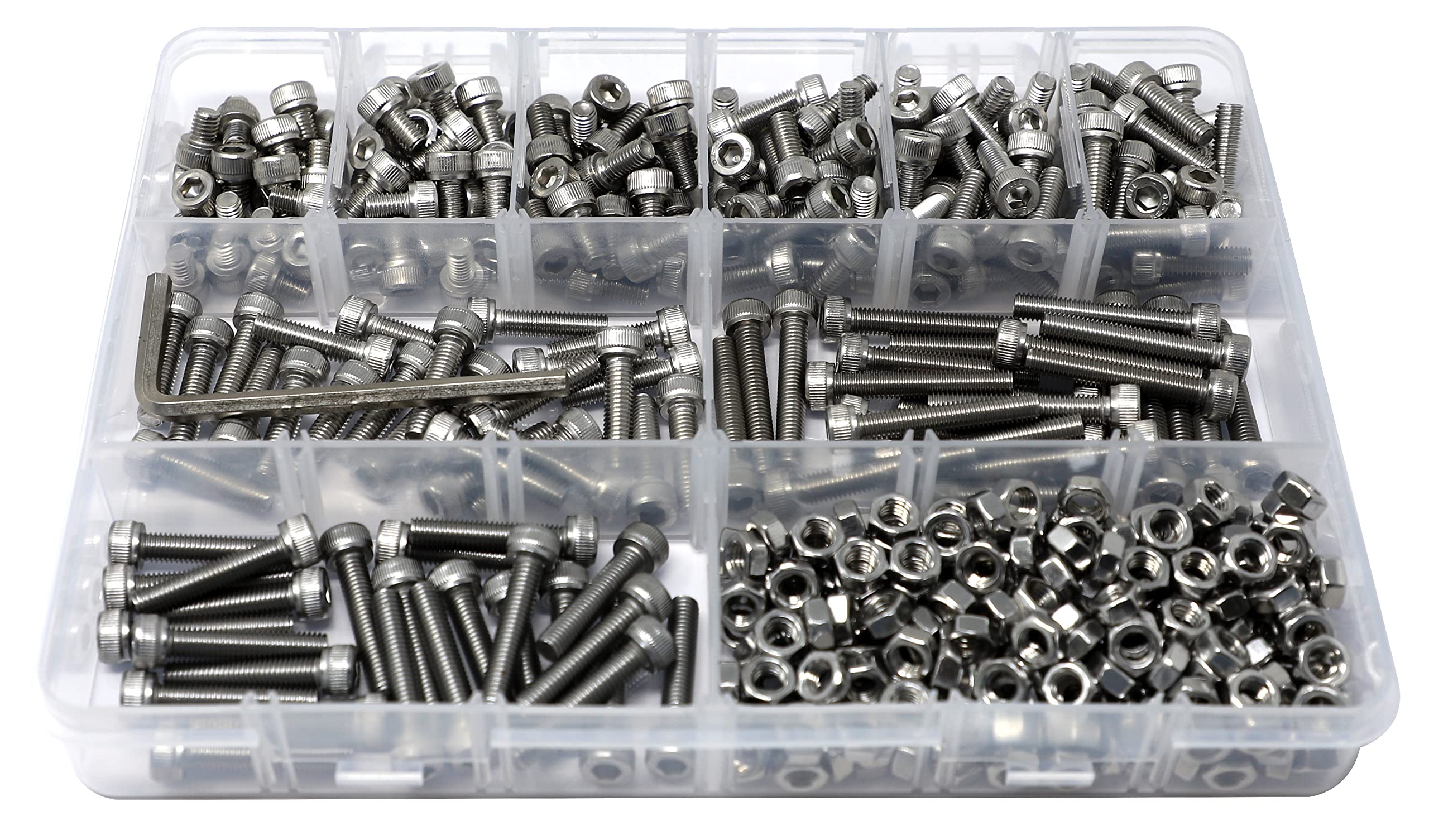 iexcell 450 Pcs M5 x 6/8/10/12/14/16/20/25/30 Stainless Steel 304 Hex Socket Head Cap Screws Bolts Hex Nuts Assortment Kit