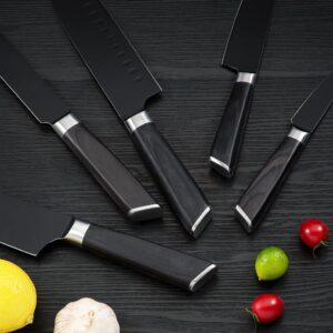 Vvwgkpk Knife Set, 5 Pcs Professional Kitchen Knife Sets Ultra Sharp, Premium High Carbon German Stainless Steel Chef Knife Set with Gift Box, Ergonomic Handle, Non-stick Coating, Rust-proof (Black)