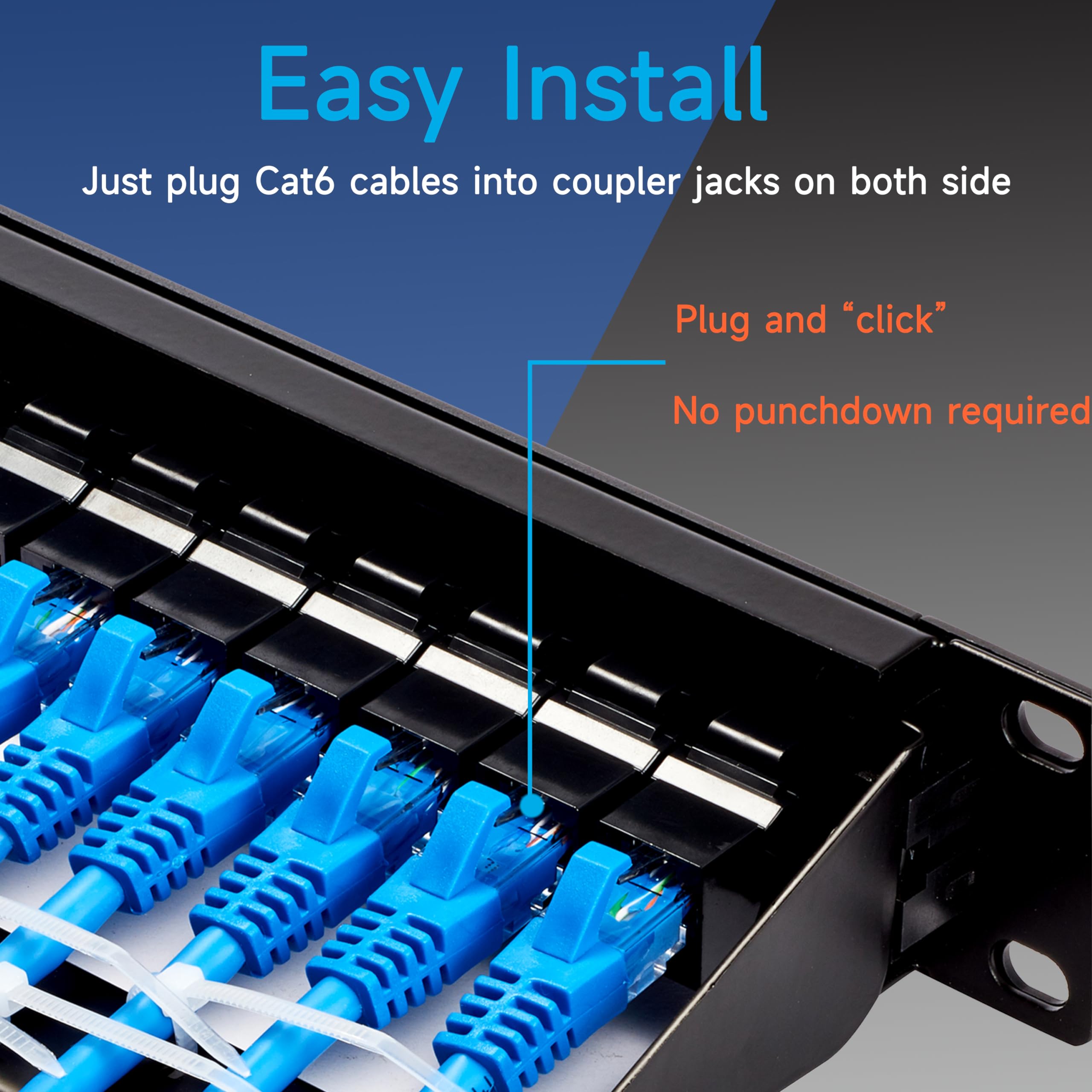 Lysymixs 24 Port RJ45 Patch Panel Cat6 Feed Through, Coupler Network Patch Panel 19 Inch, Inline Keystone Ethernet Patch Panel with Back Bar