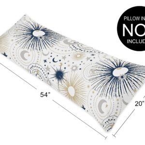 Sweet Jojo Designs Star and Moon Body Pillow Case Cover (Pillow Not Included) - Navy Blue, Gold, and Grey Celestial Sky Stars Gender Neutral Unisex