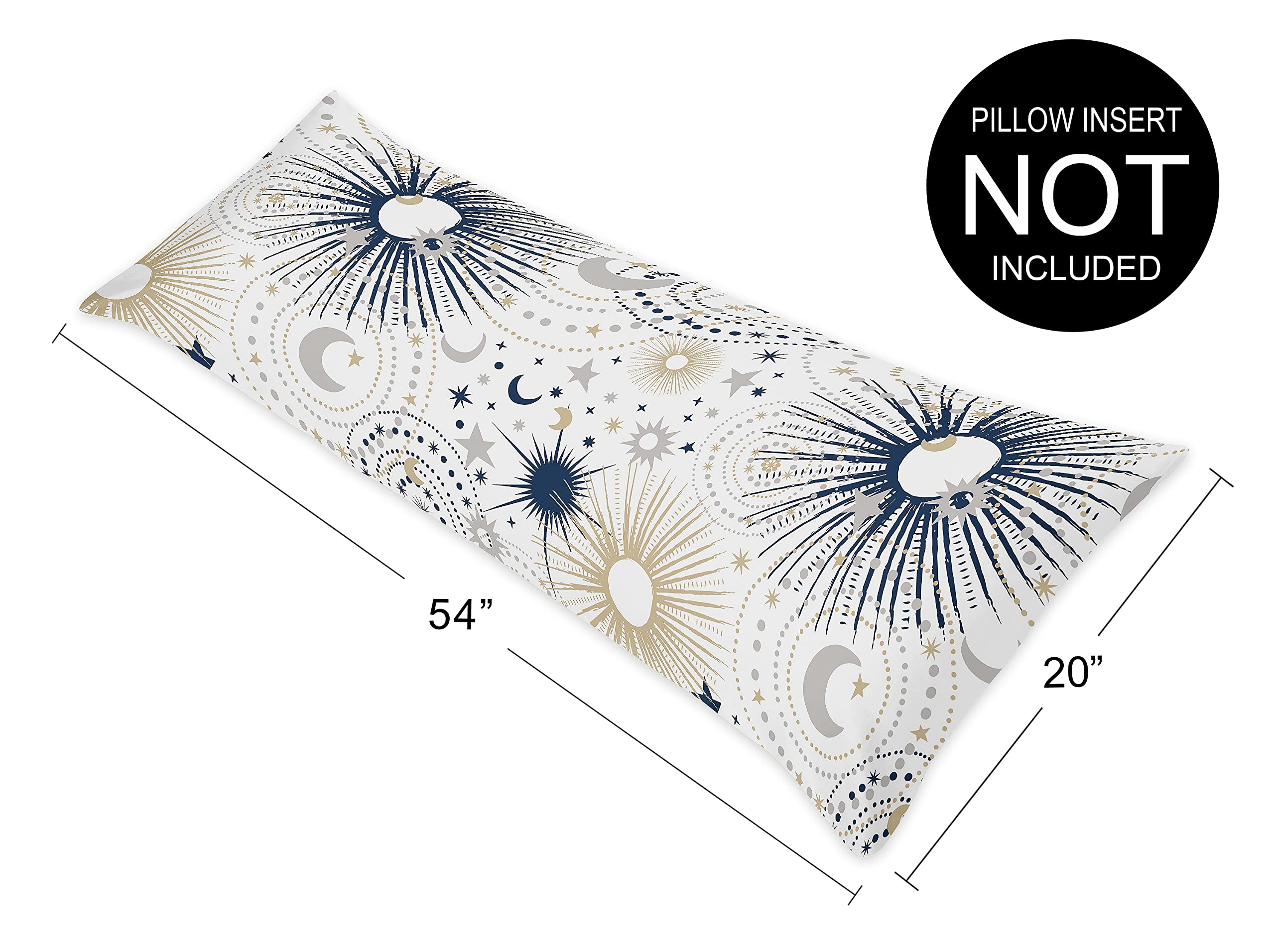 Sweet Jojo Designs Star and Moon Body Pillow Case Cover (Pillow Not Included) - Navy Blue, Gold, and Grey Celestial Sky Stars Gender Neutral Unisex