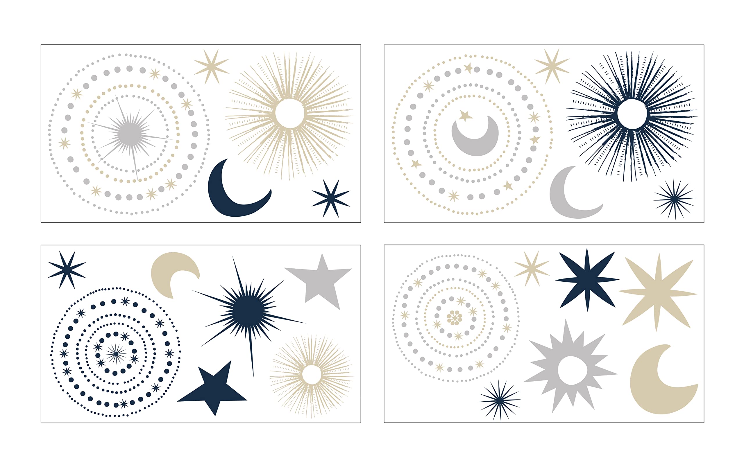 Sweet Jojo Designs Star and Moon Large Peel and Stick Wall Decal Stickers Art Nursery Decor - Set of 4 Sheets - Navy Blue, Gold, and Grey Celestial Sky Stars Gender Neutral Unisex