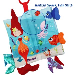 Fish Baby Books Toys 0-6-12-18 Months,Touch Feel Crinkle Cloth Books For Babies Infant Newborn 0-3 Months Baby Girl Boy Shower Gifts Toys,Soft Teething Stroller Toy,Christmas Stocking Stuffers-Mermaid