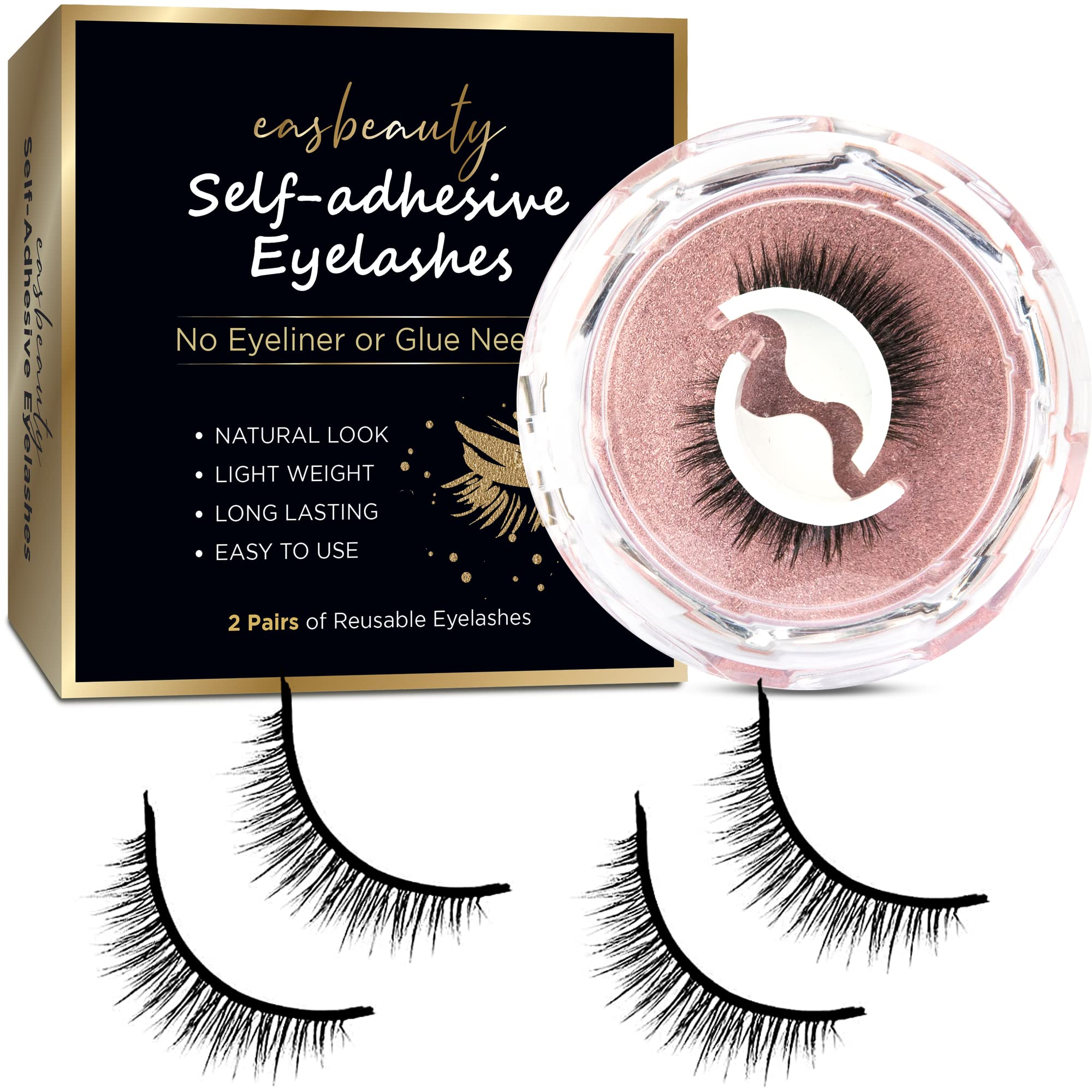 Reusable Self Adhesive Eyelashes, 4PCs False Lashes Natural Look, Self Sticking (2-Pairs )