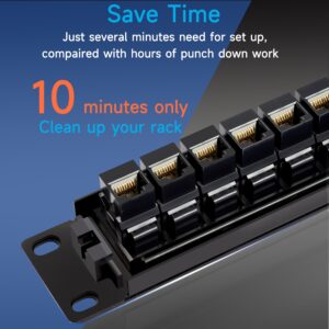 Lysymixs 24 Port RJ45 Patch Panel Cat6 Feed Through, Coupler Network Patch Panel 19 Inch, Inline Keystone Ethernet Patch Panel with Back Bar