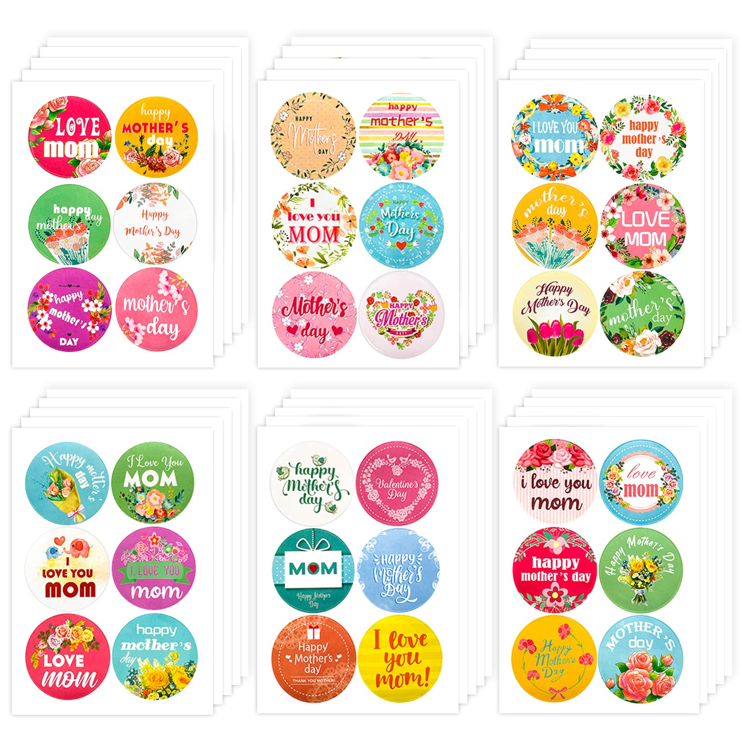 Happy Mothers Day Stickers,180PCS Mother's Day Label Stickers,2" Round Floral Mothers Day Presents Labels for Cards Present Decorations-30PCS