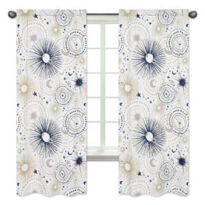 sweet jojo designs star and moon window treatment panels curtains - set of 2 - navy blue, gold, and grey celestial sky stars gender neutral unisex