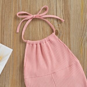 YOKJZJD Infant Toddler Baby Girl Ribbed Romper Sleeveless Jumpsuit Overalls Bell Bottom Pants Leggings Summer Outfits (A-Pink, 12-18 Months)